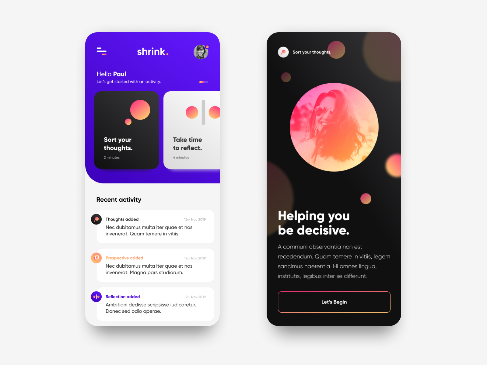 Shrink. - App Screens by Sam Hainsworth on Dribbble