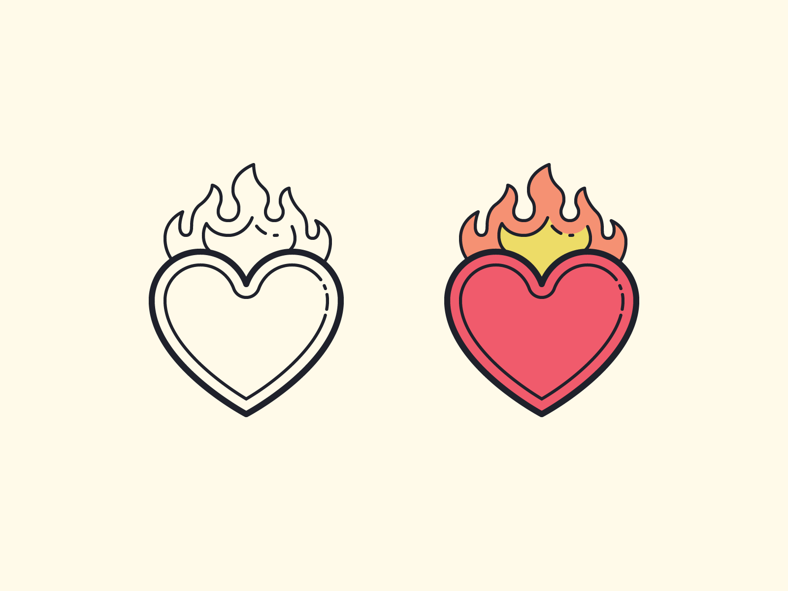 Hand Drawn icons: Heart on Fire by Marina Green for Icons8 on Dribbble