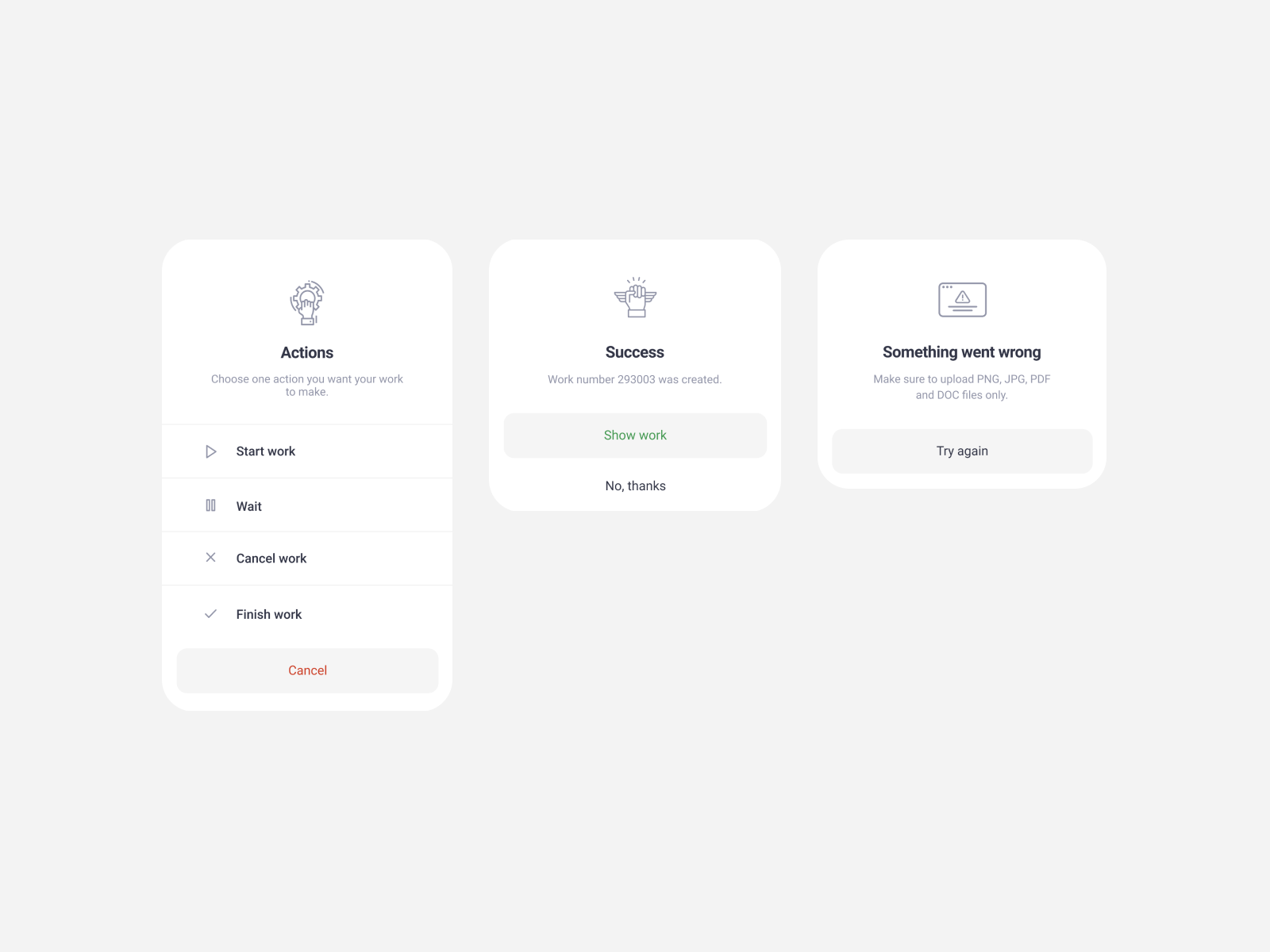 Pop up - Actions, Success, Error by Kristyna Trneckova on Dribbble