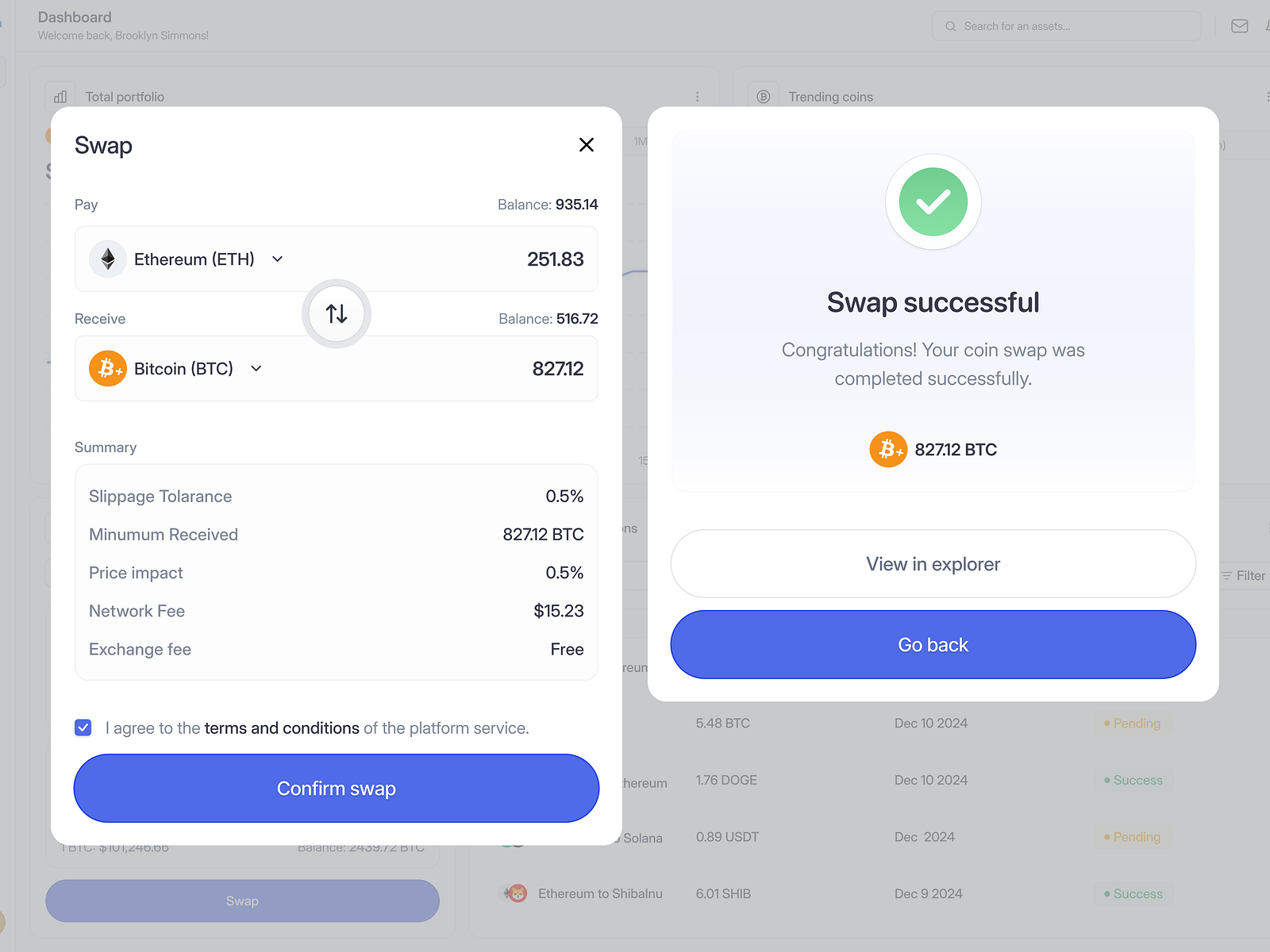 Crypto SaaS Web App Dashboard - Swap Success Component by Keitoto on ...