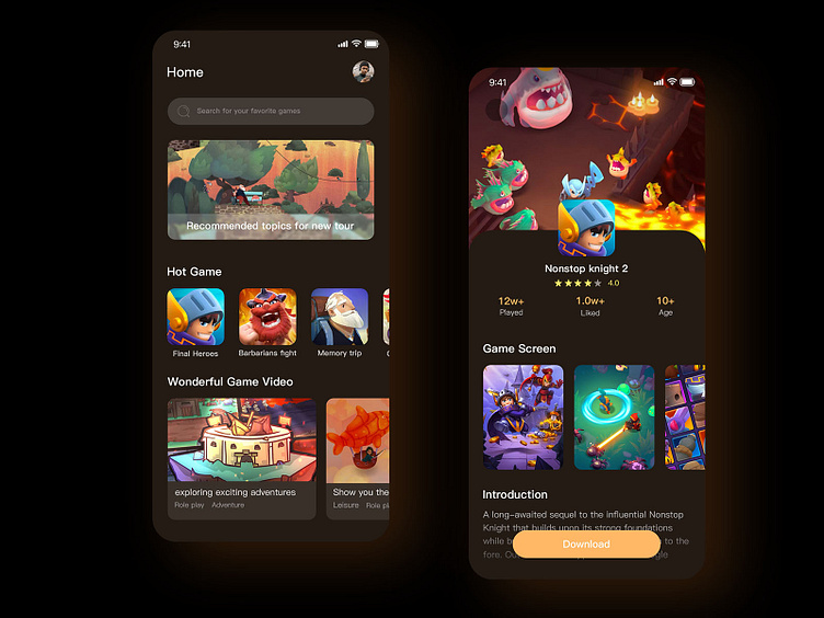 Game recommended applications by carrot-hj on Dribbble
