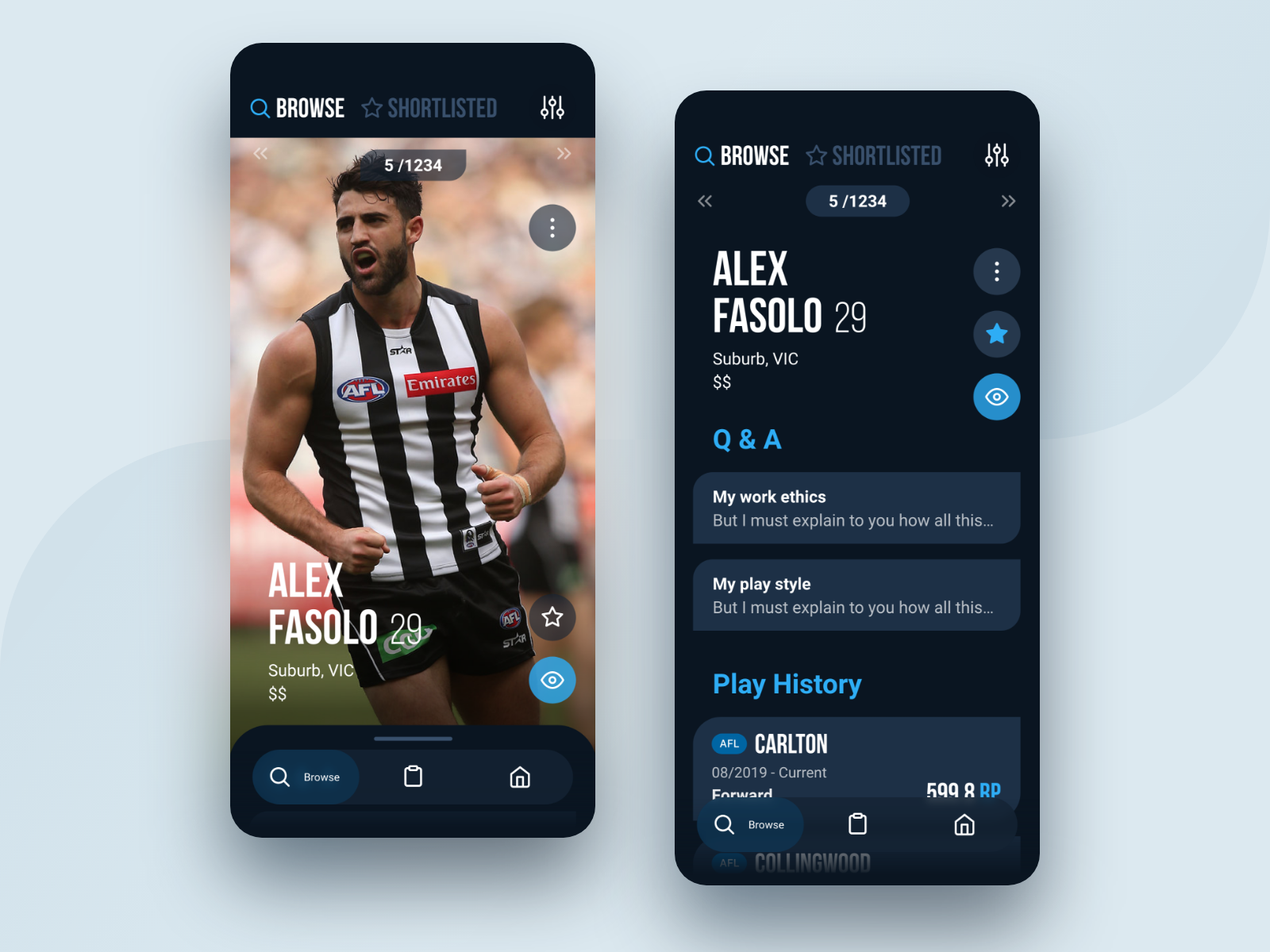 Sports Hub - Player Profile by Jiin Kim for Appetiser Apps on Dribbble