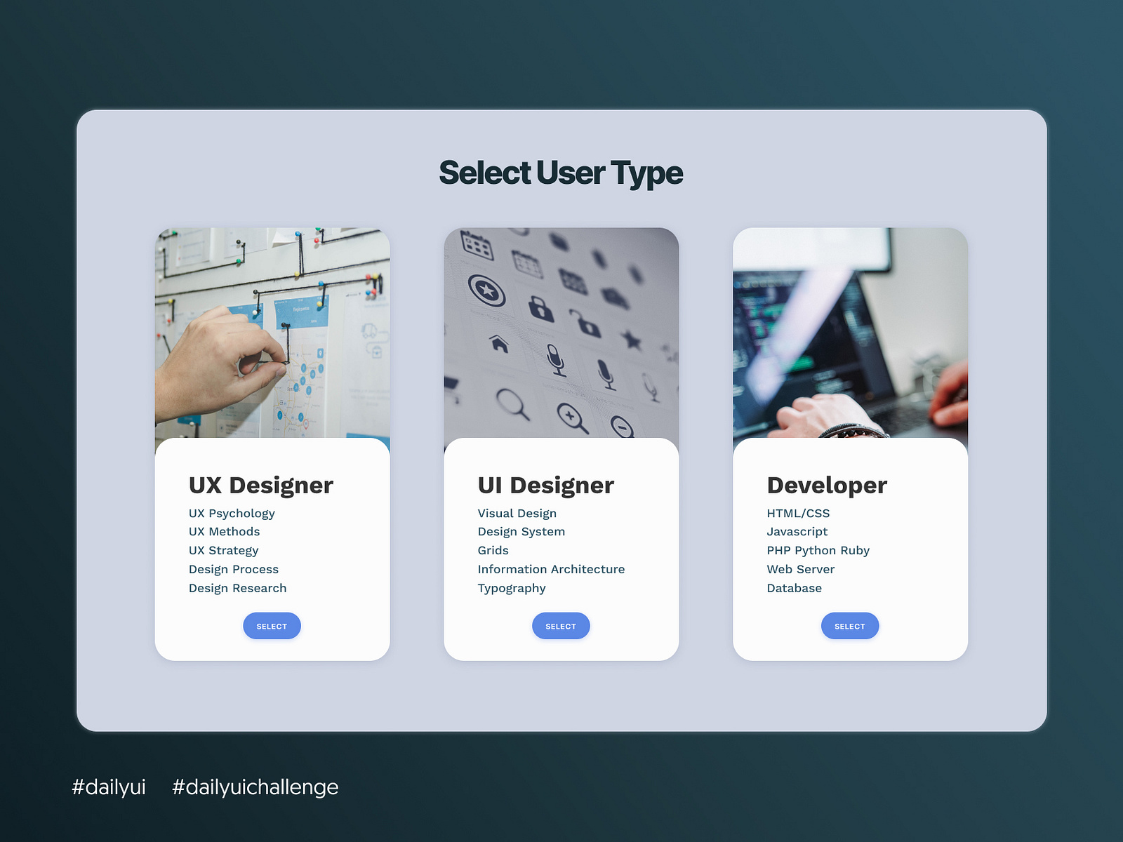Daily UI #064 - Select User Type by Daniel Santinhos on Dribbble