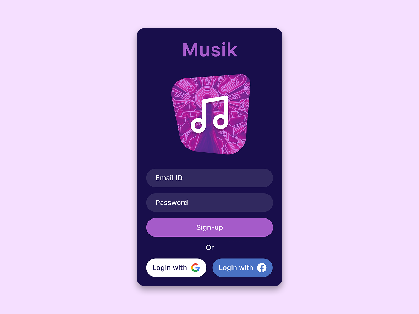 Music app sign up screen by shyamkrishnan on Dribbble