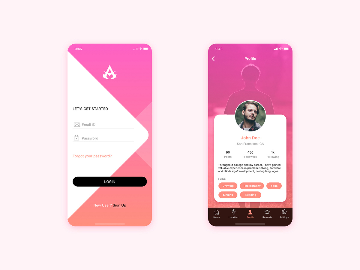 Login and Profile Screen by Deepesh Kumar Fagna on Dribbble