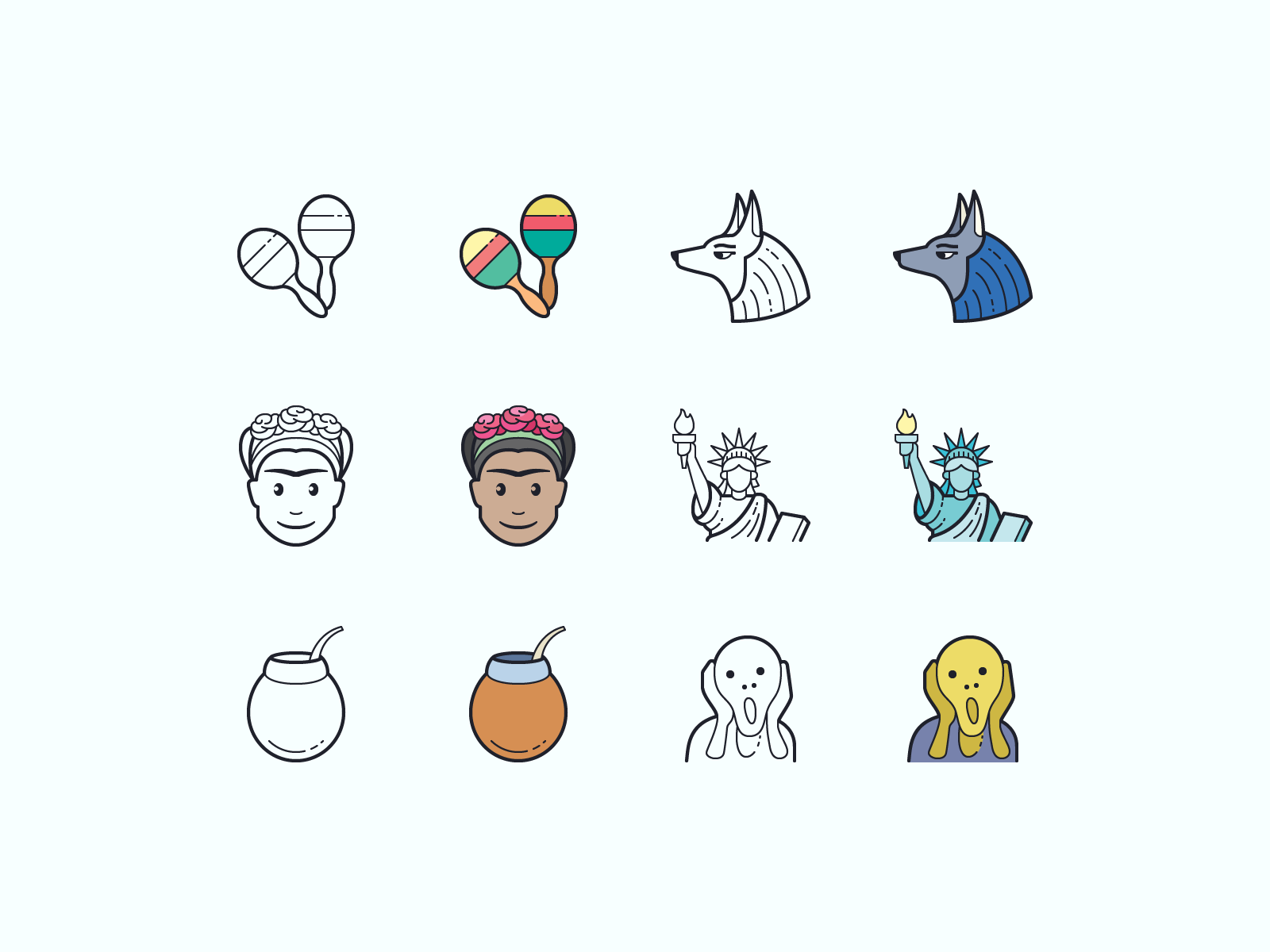 Hand Drawn icons: Culture by Marina Green for Icons8 on Dribbble