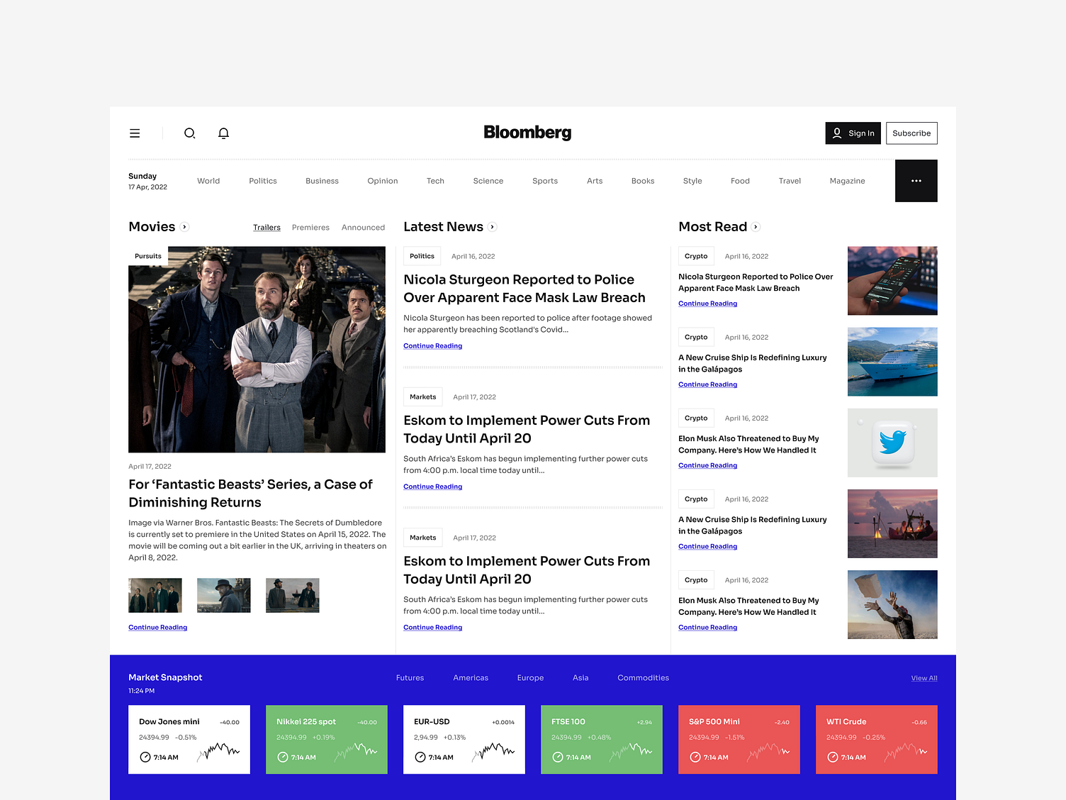 Bloomberg Redesign UI by Nicholas Ergemla for Steelmonk on Dribbble