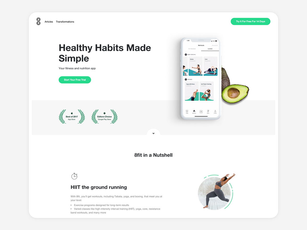 8fit Home Page Design by Andreea Theodora on Dribbble