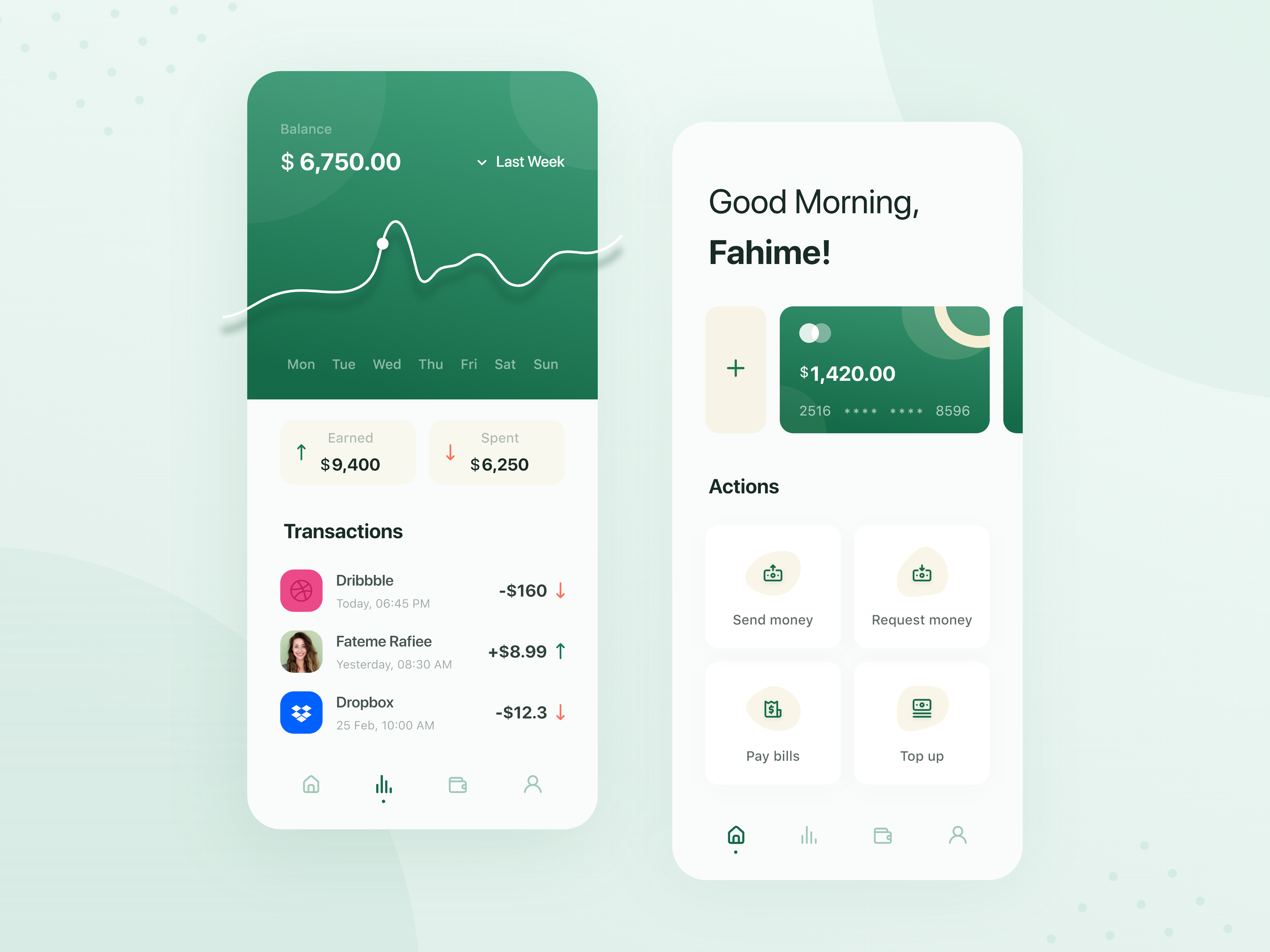 Banking app by Fahime Rafiee on Dribbble