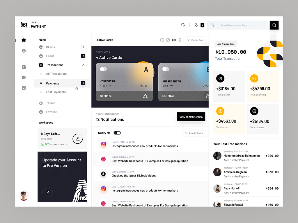 Payment Dashboard - Part 1 ( UI ) by Amir Baqian for Ace Design Agency ...