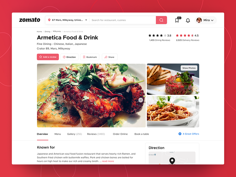 Fresh restaurant page for you! by vijay verma for Zomato on Dribbble