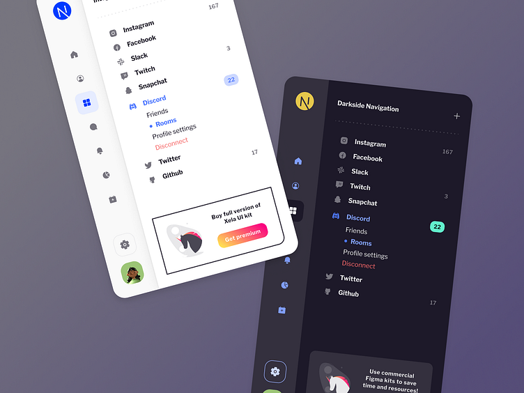 Navigation UI design templates 🕹 XELA Dashboard kit by Roman Kamushken ...