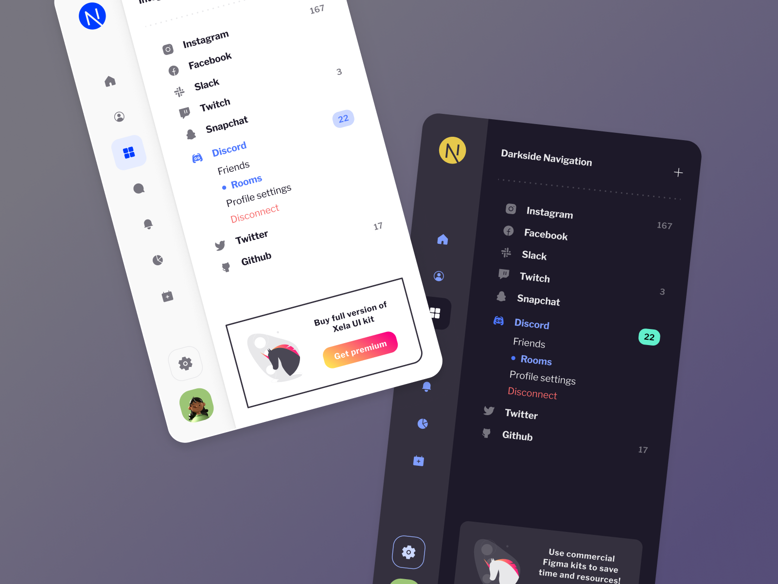 Navigation UI design templates 🕹 XELA Dashboard kit by Roman Kamushken ...