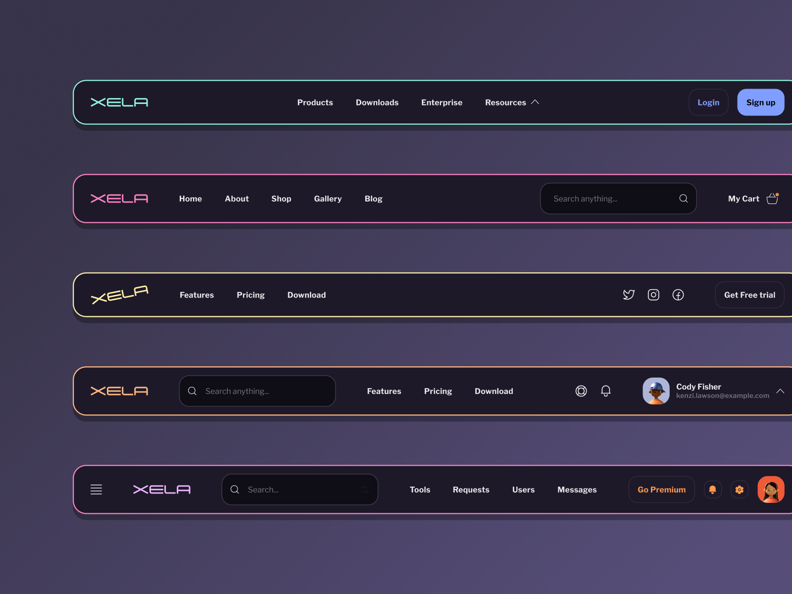 Navigation UI design templates 🕹 XELA Dashboard kit by Roman Kamushken ...