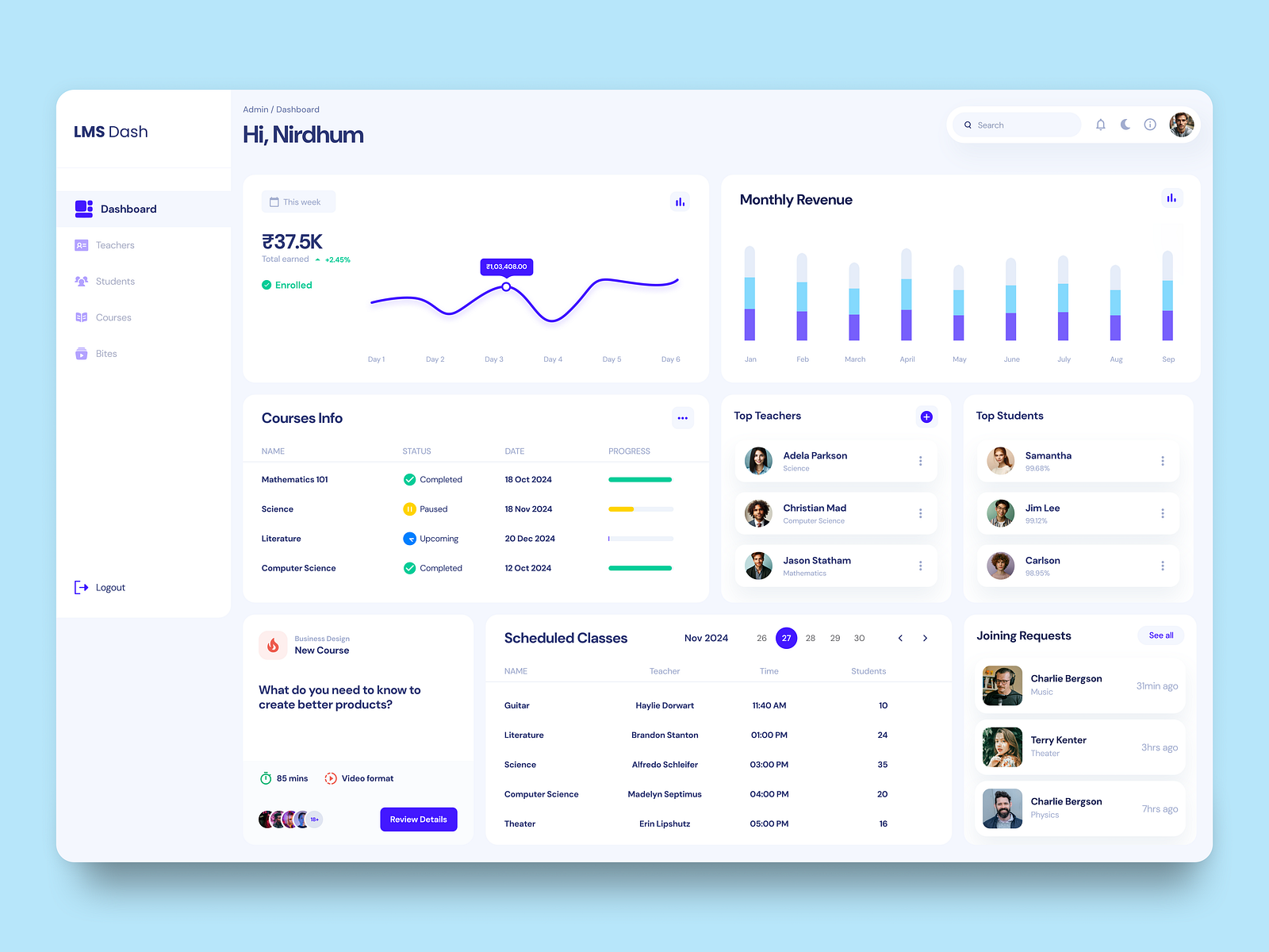 LMS Dashboard UI – Modern & Intuitive by Nirdhum N. on Dribbble