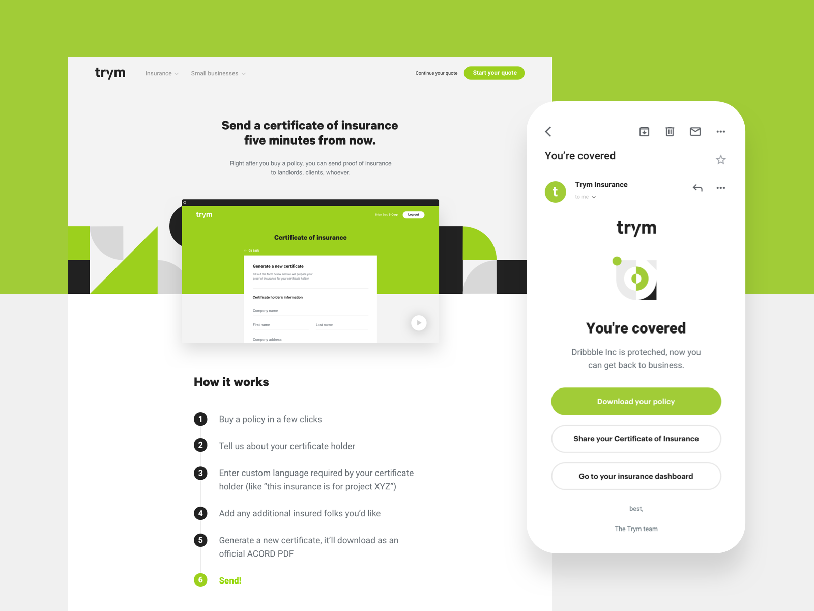 Trym certificate touchpoint by Nicolas Solerieu on Dribbble