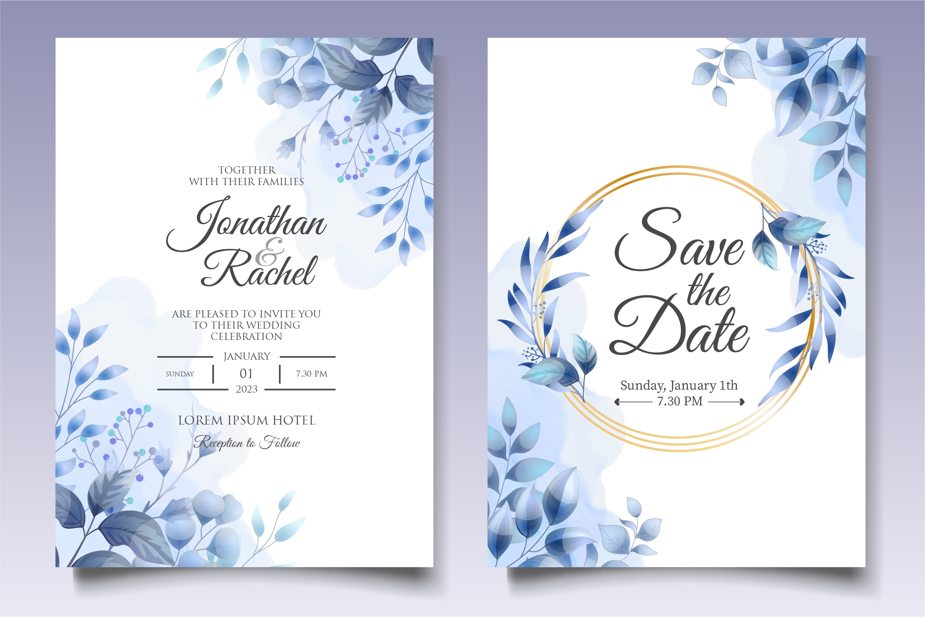 Blue and white wedding invitation template | Beachweddingtips.com