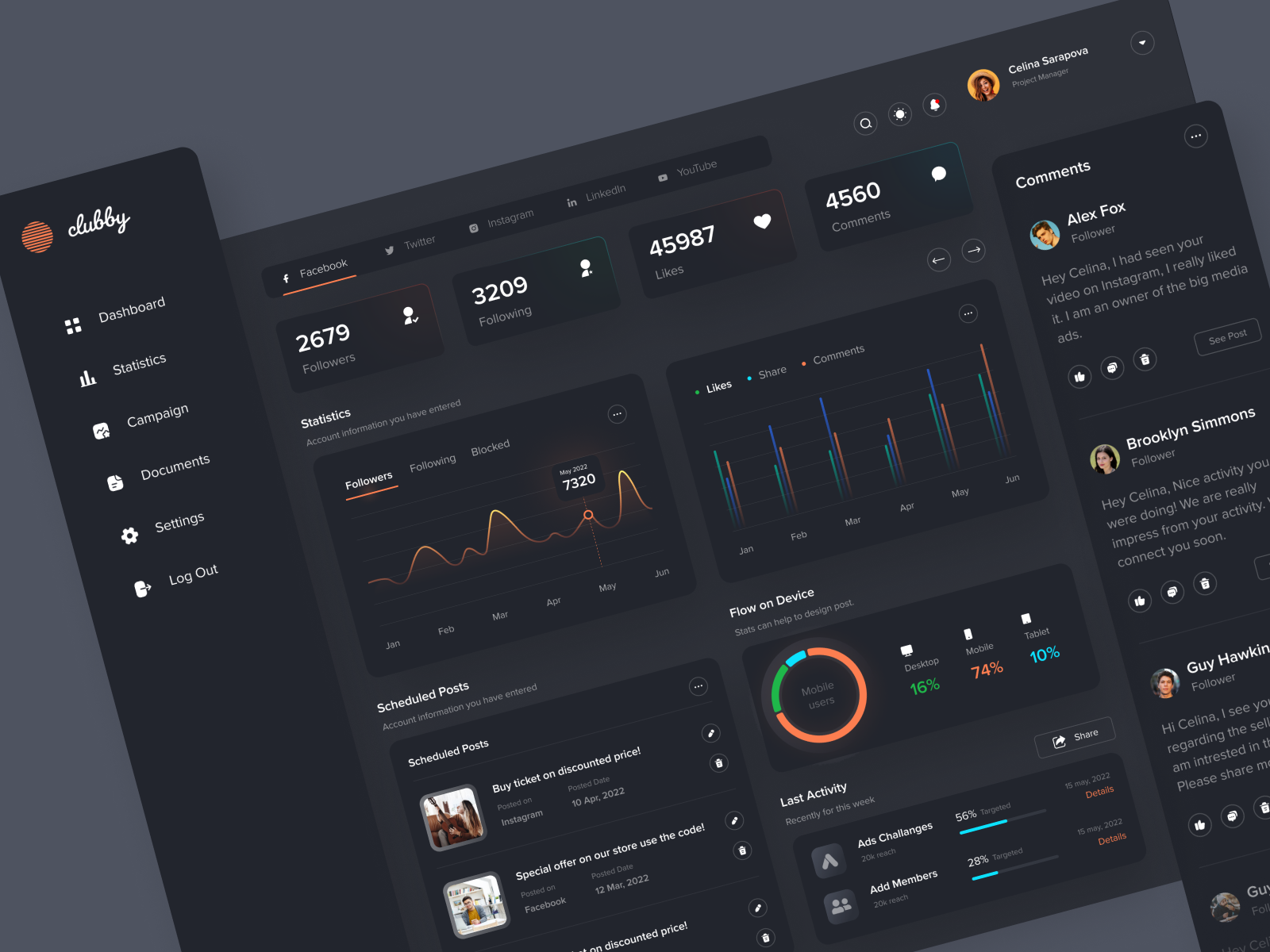 Clubby Social Media Dashboard Design by MindInventory UI/UX for ...