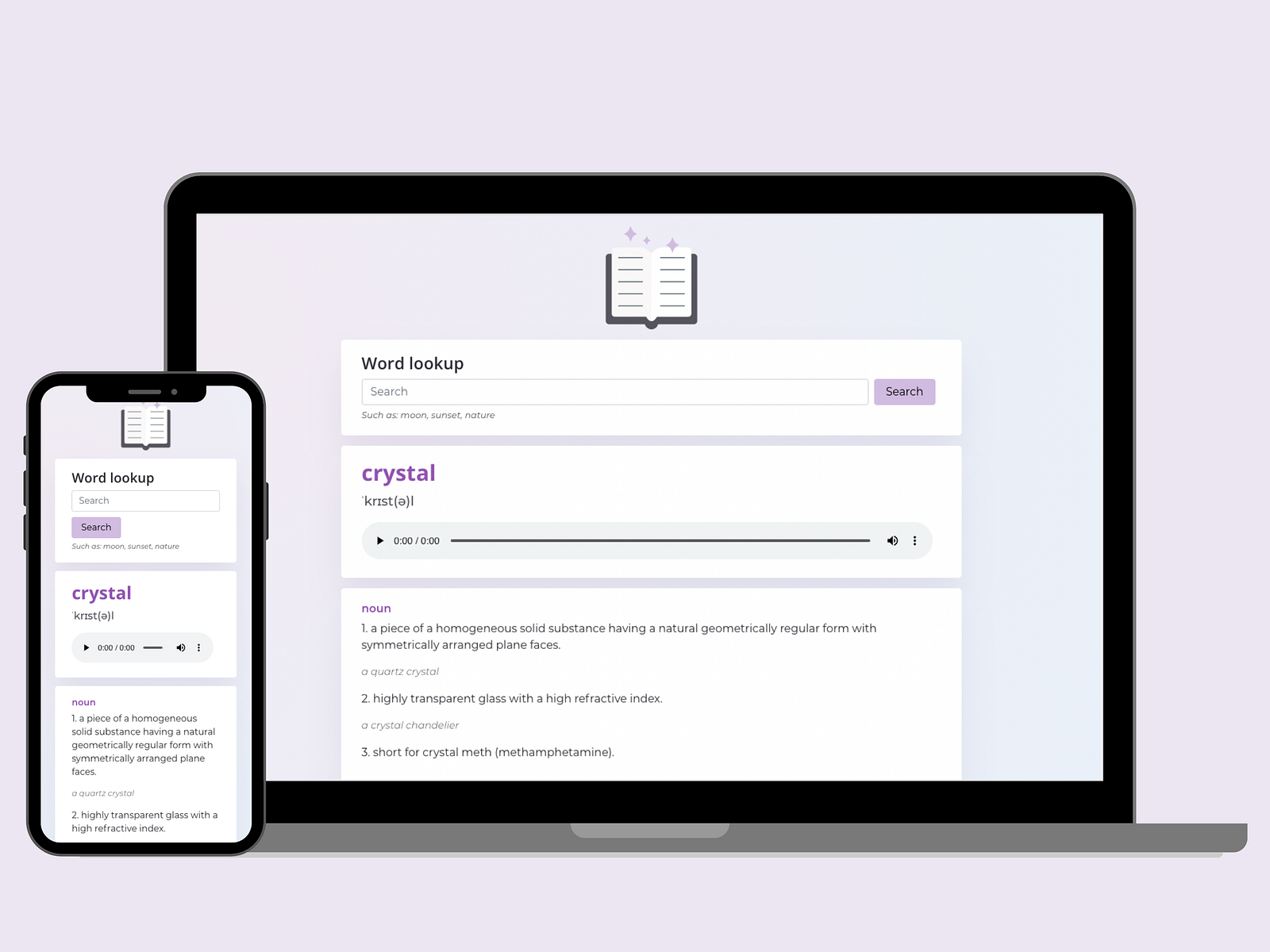React Dictionary Web App by tiffany liz mackay on Dribbble