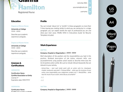 Nursing Resume Word designs, themes, templates and downloadable graphic ...