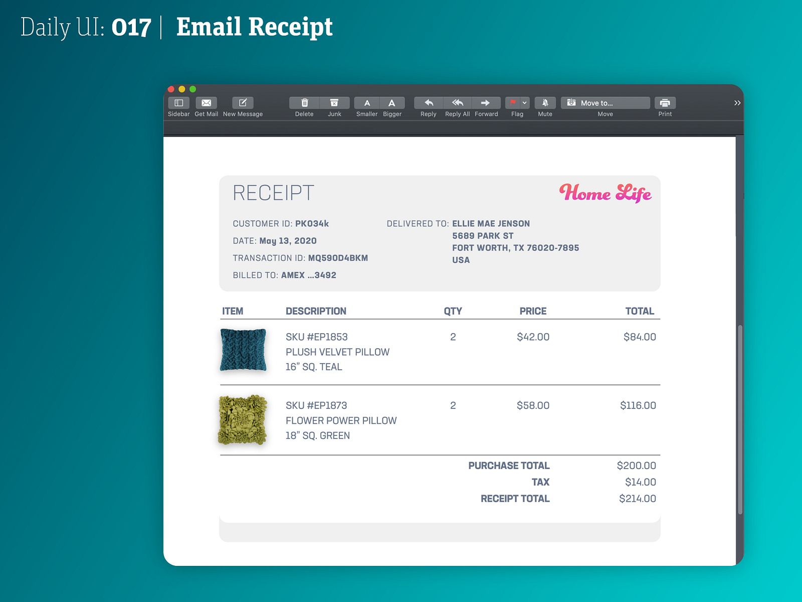 Daily UI 017 | Email Receipt by Sharon Belanger Tender on Dribbble