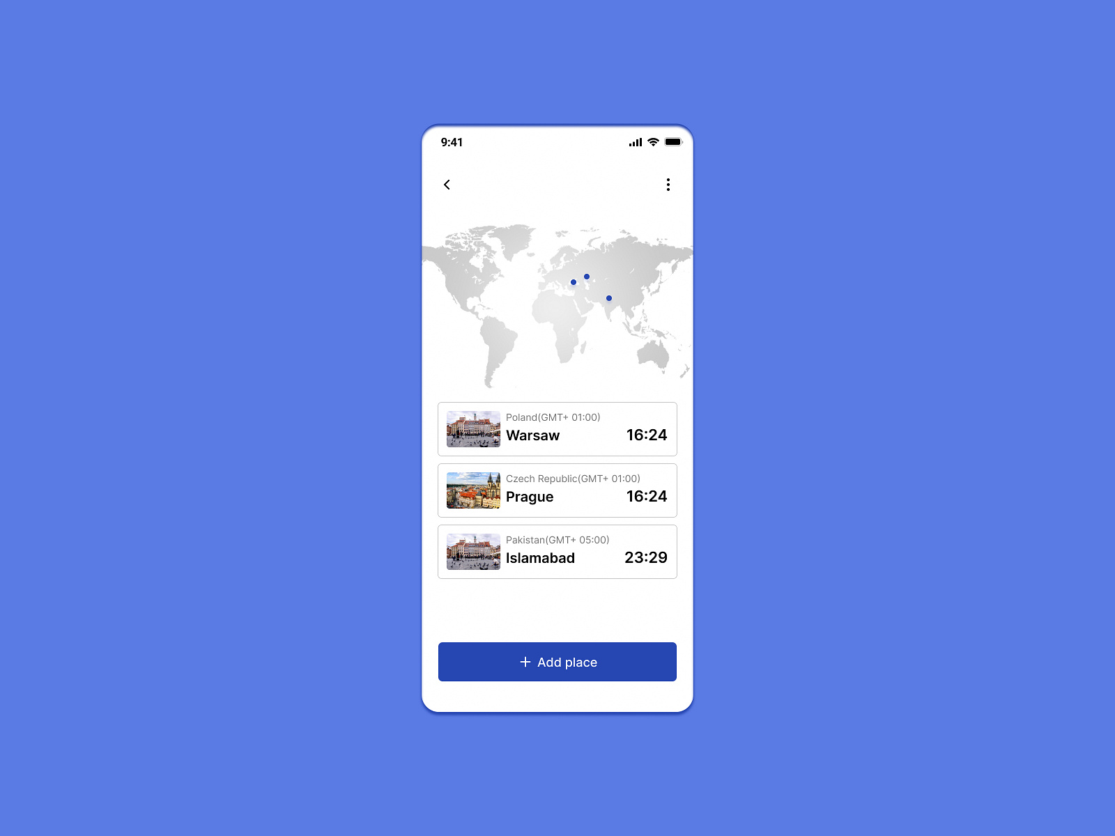 A simple world clock app by sabika sajid on Dribbble