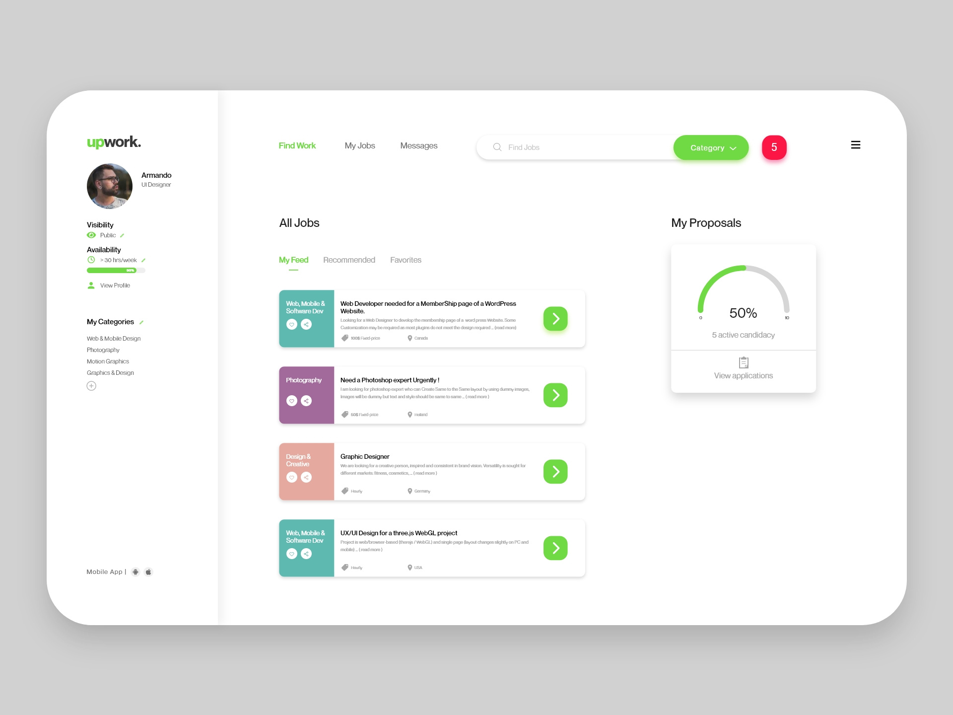 Upwork - redesign by Carlos Madrid on Dribbble