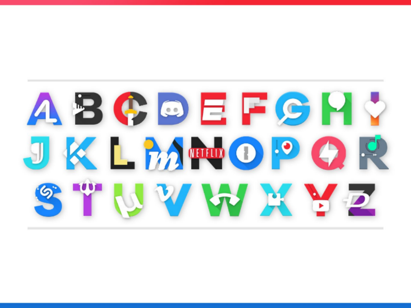 Alphabet in icons with initial letter & logo of famous apps. by Juani ...