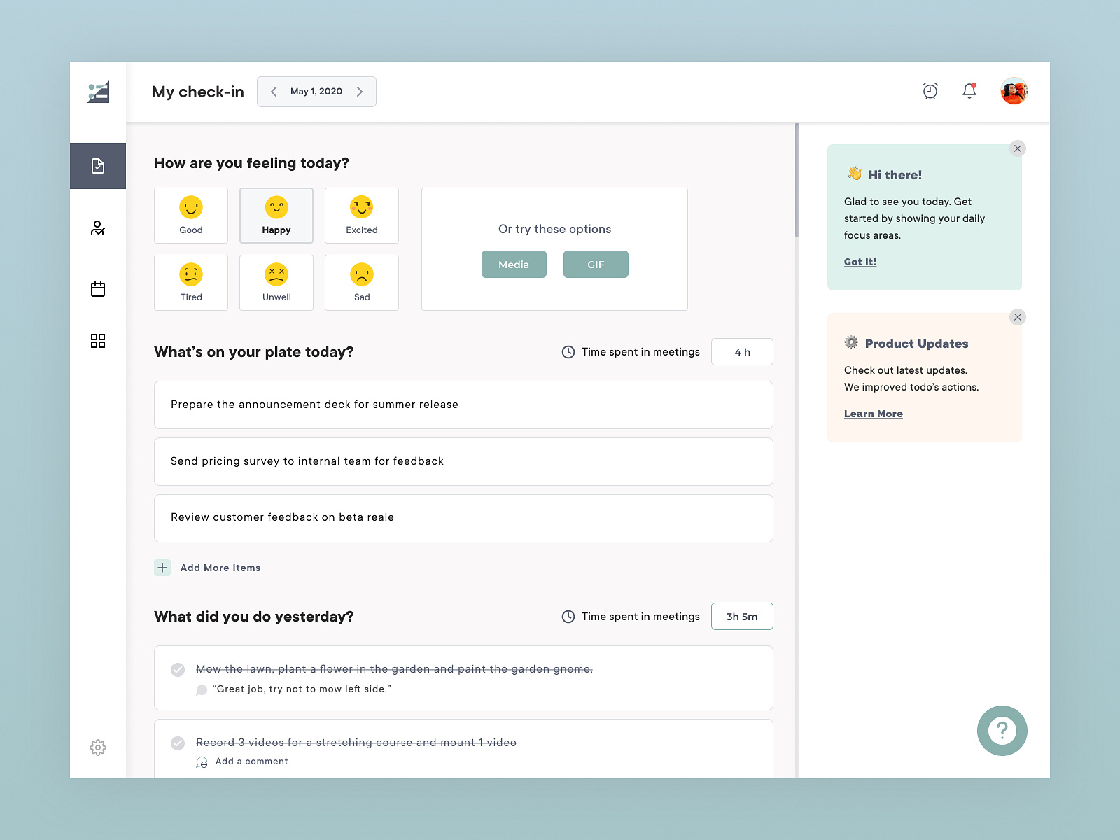 Checkins: Daily Check-In Screen for Collaboration Software by Peter ...