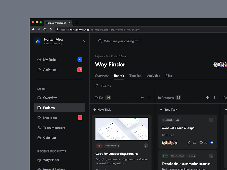Project Management Dashboard [Dark Mode] by Emmanuel Ikechukwu for Piqo ...
