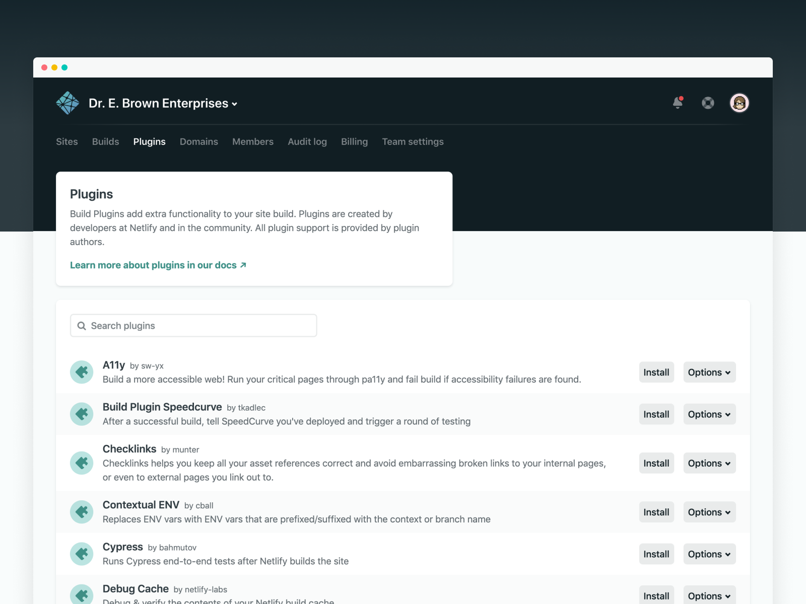 Netlify Build Plugins: App UI by Kristy Marcinova for Netlify on Dribbble