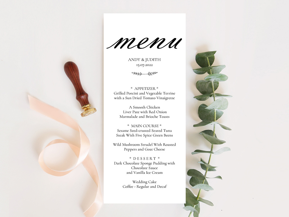 Clean and Elegant Wedding Menu Template by Pikstok - Printable Wall Art ...