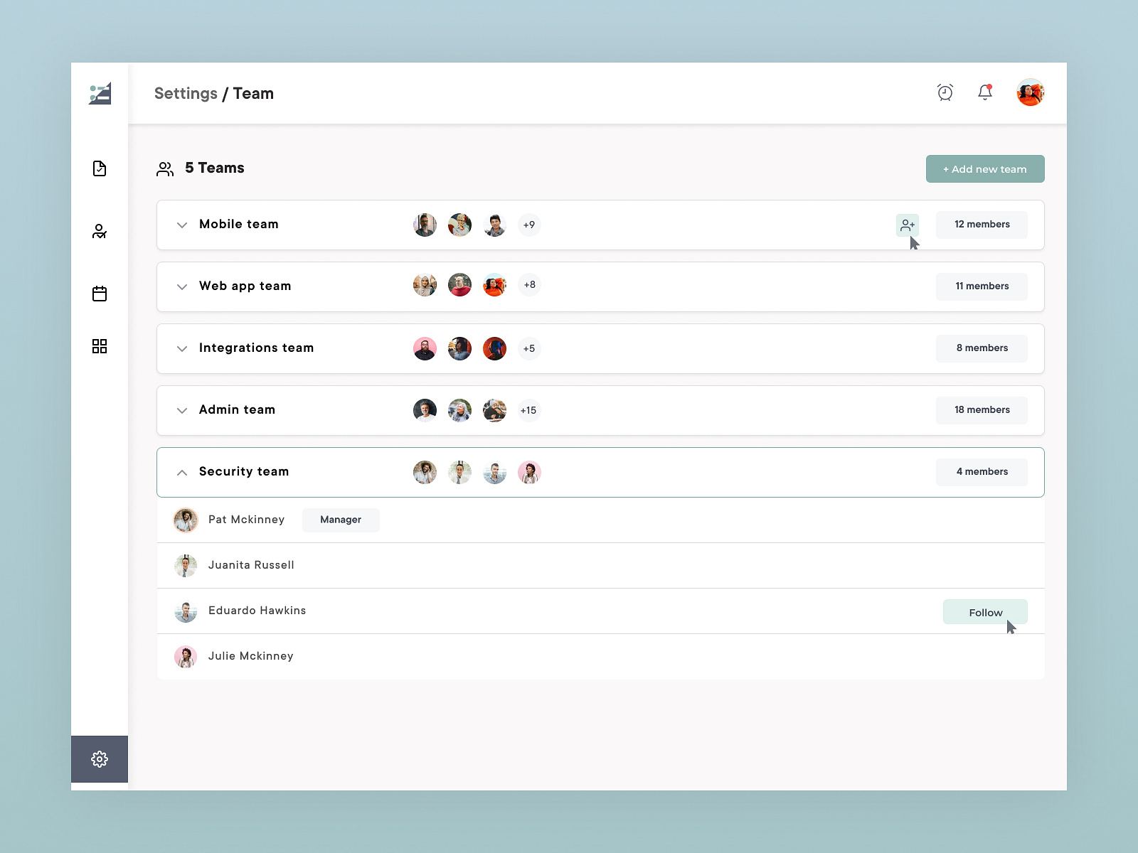 Checkins: Team Settings Screen for Collaboration Software by Peter ...