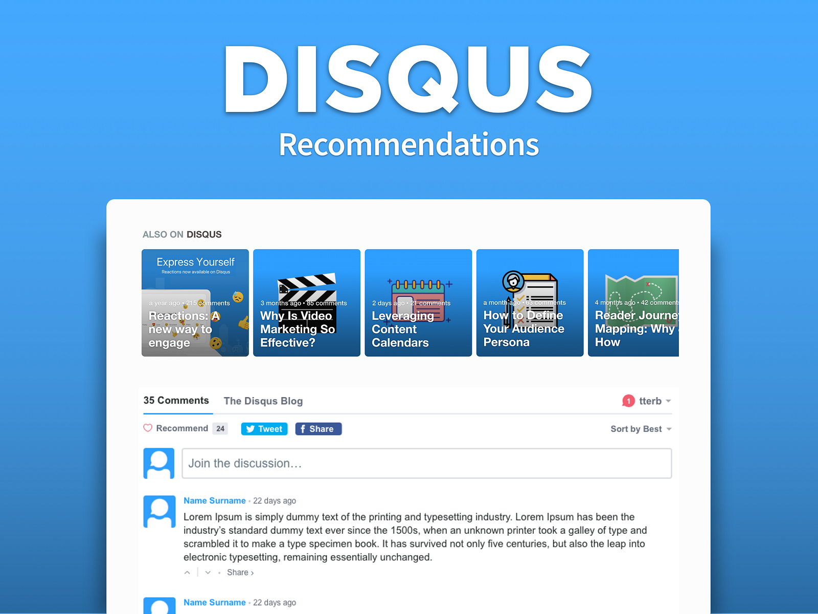 Disqus Recommendations by Brett Stevenson on Dribbble