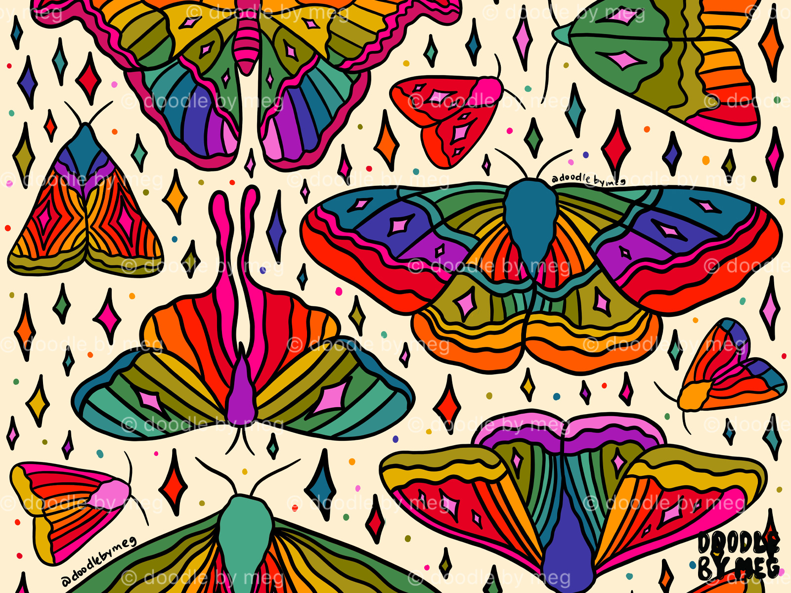 Rainbow Moth Print by Doodle By Meg on Dribbble