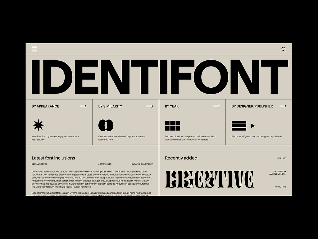 Identifont redesign concept by Milos Bojkovic on Dribbble