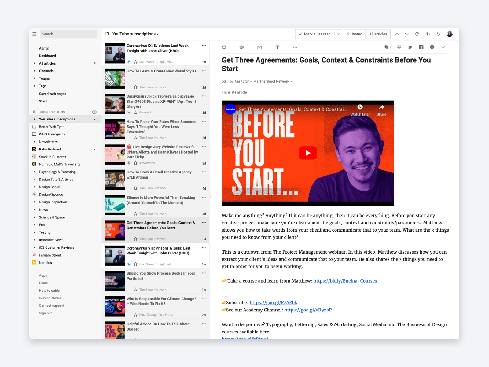 RSS Reader Column View by Kristiana on Dribbble