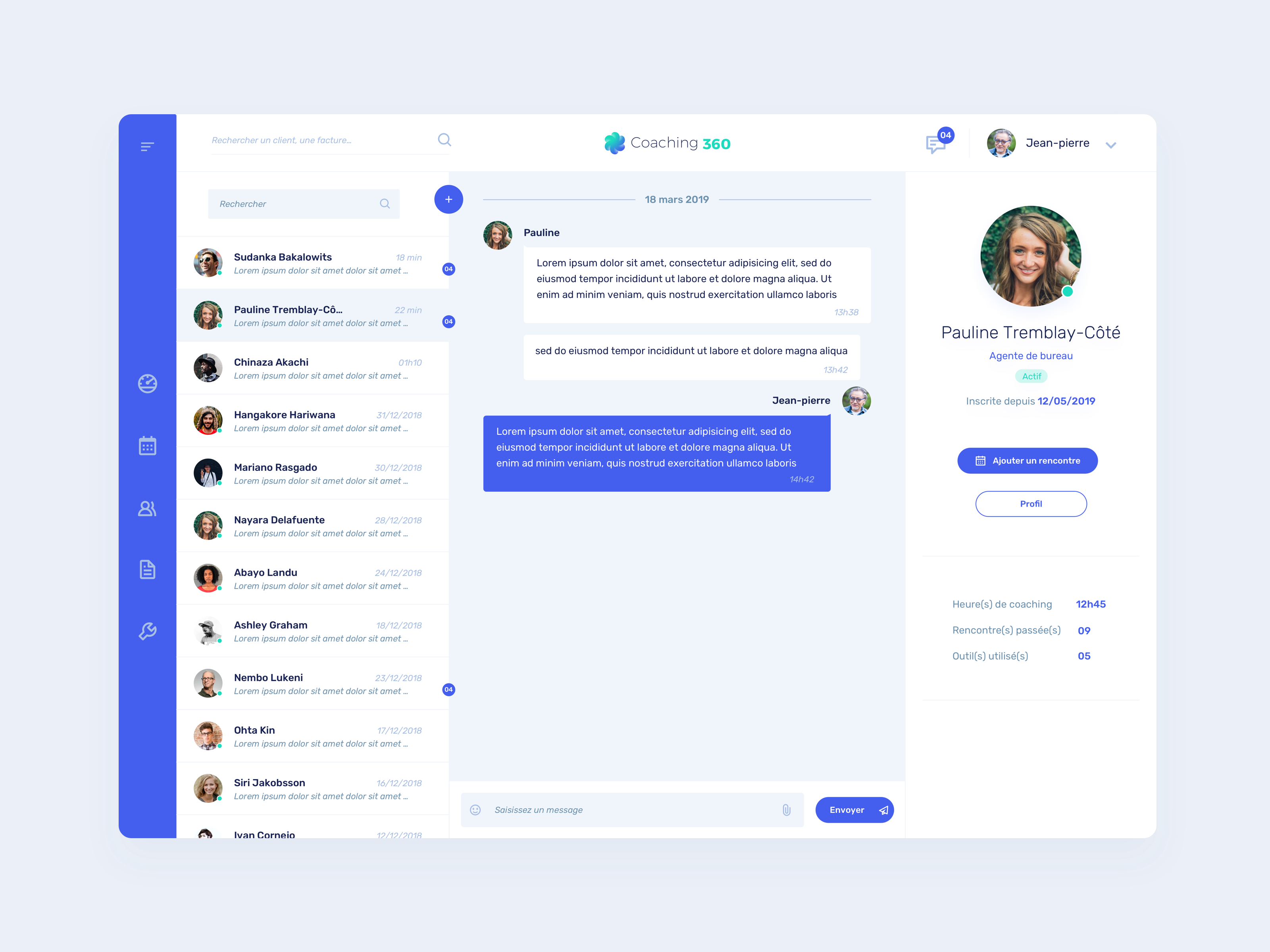 Chat | LMS | Coaching 360 by Emilien Edmond | Quatreplusquatre on Dribbble