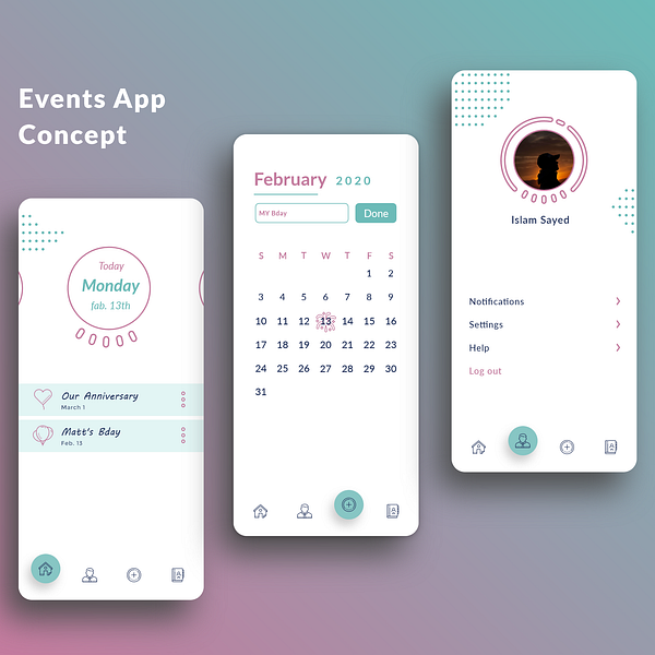 Events app by Islam Sayed on Dribbble