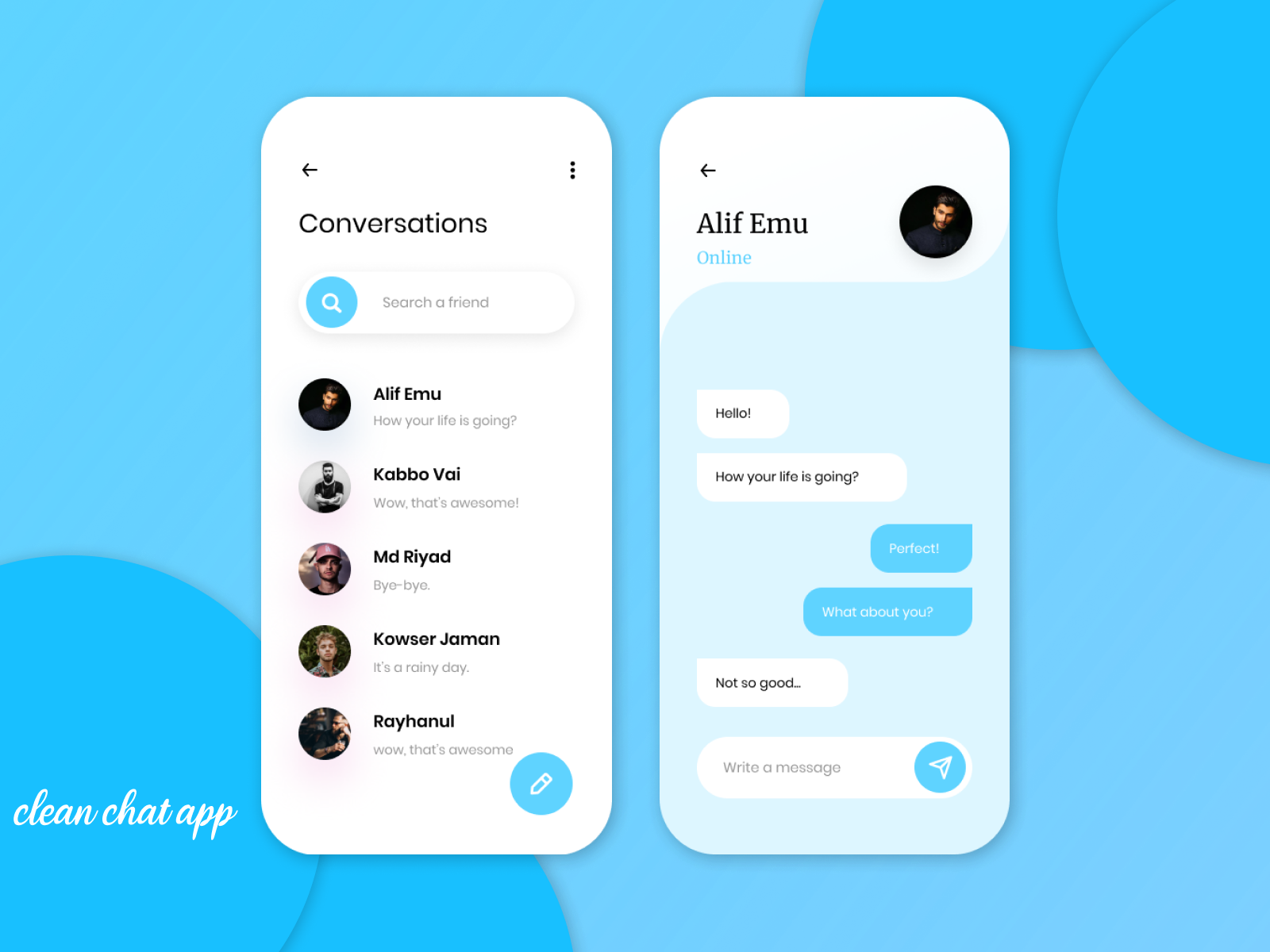 Clean Chat App UI by Alif Emu on Dribbble