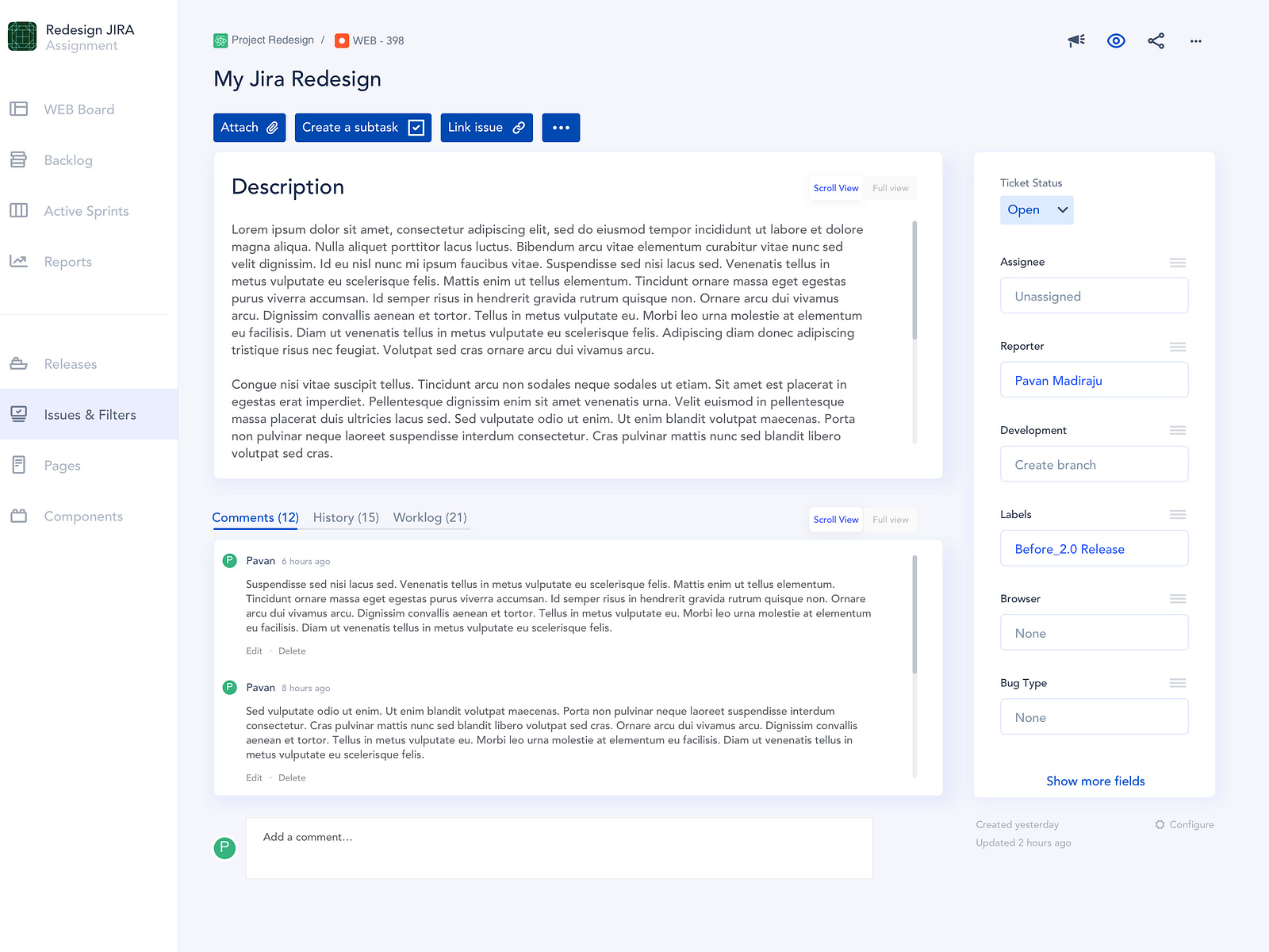 JIRA Redesign by Pavan Madiraju on Dribbble