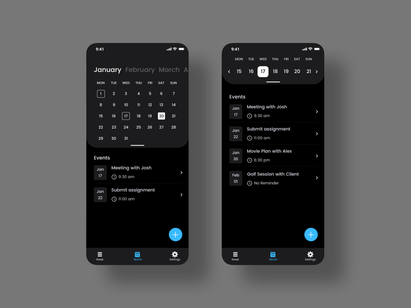 Calendar UI Dark Mode by Amit Arora on Dribbble