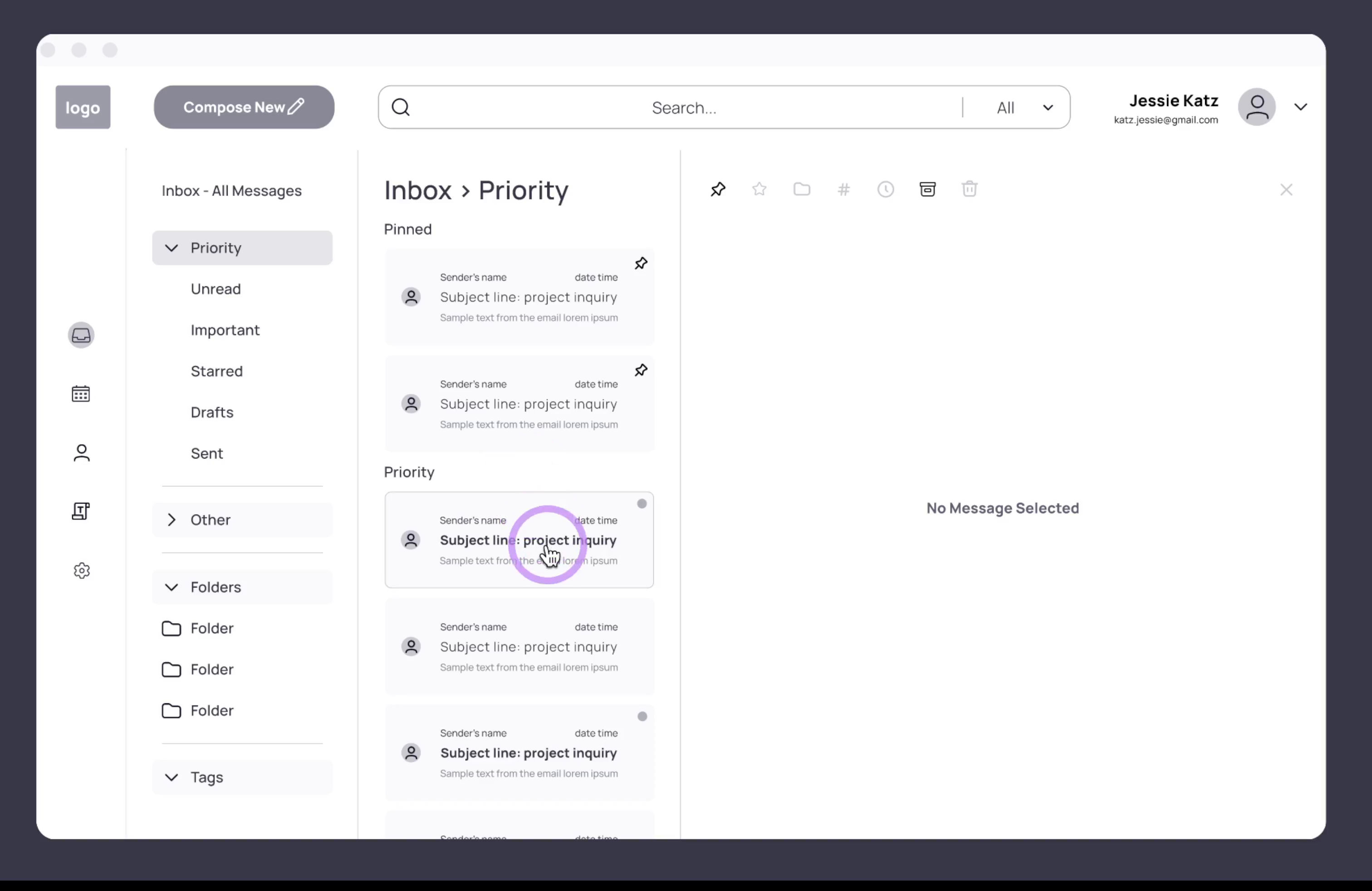 Capstone Project: Email Client Wireframe Prototypes by Jessie Katz on ...