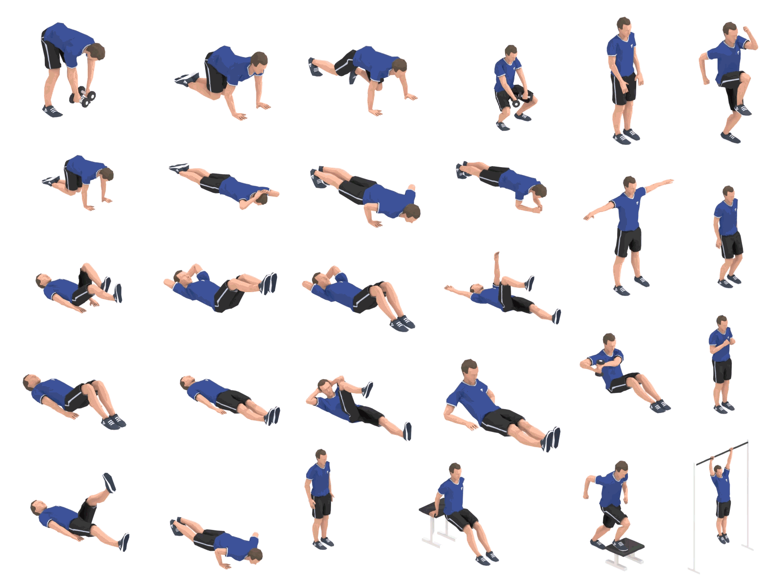 30 Exercise Animations looped Bundle Man by Daniel Mikulik on Dribbble