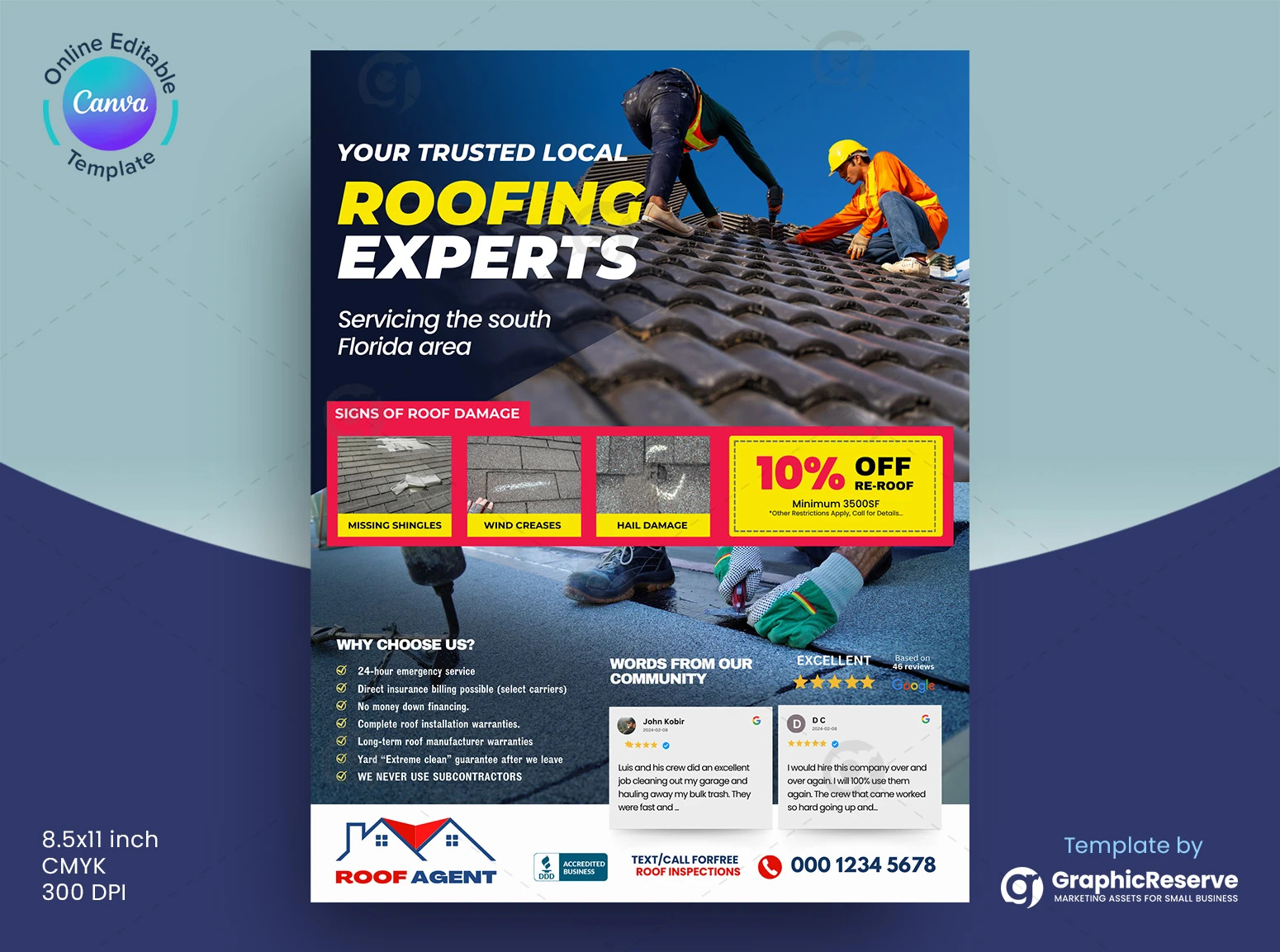 Roofing Business Advertising Flyer Canva Design Template by Graphic ...