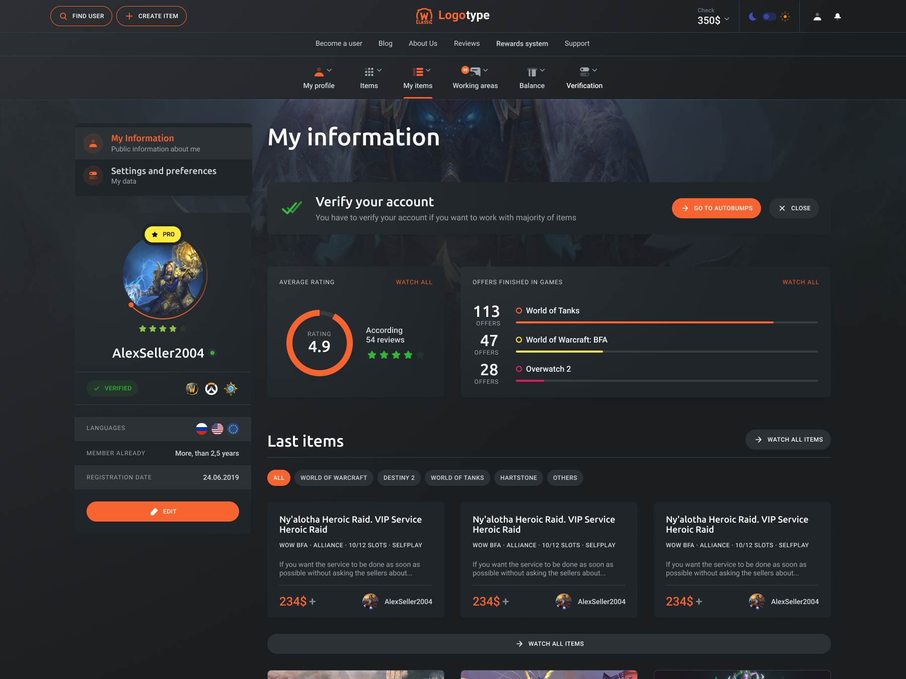 Gaming platform - Profile page by Maxim Cheremisov on Dribbble