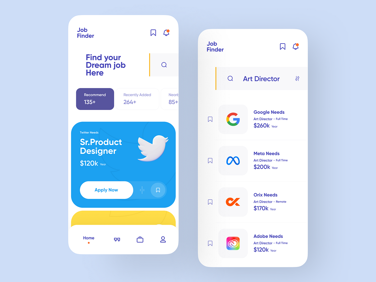 Job finder app by Orix Creative on Dribbble