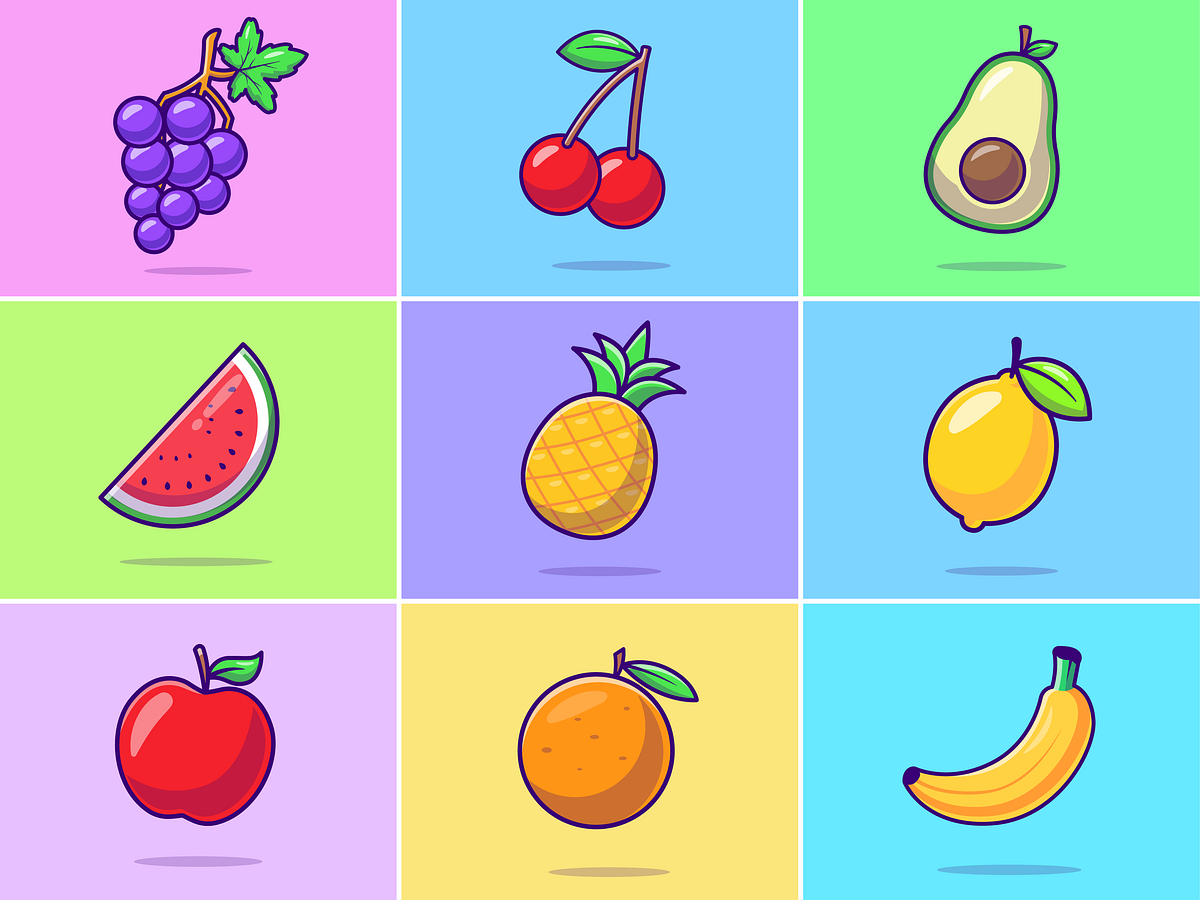 Fruit icons part 2🍇🍒🥑🍉 by catalyst on Dribbble