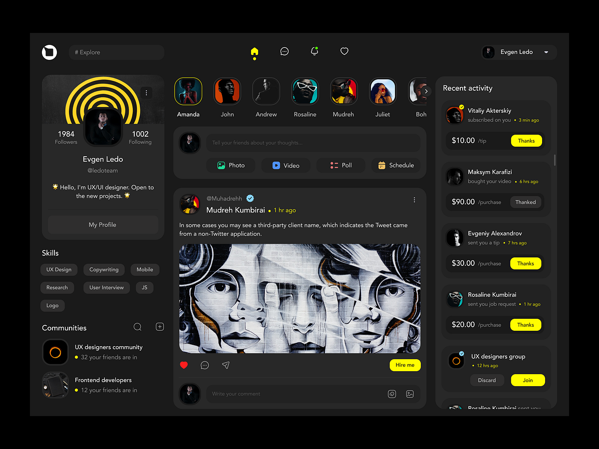 Social Media Platform for Artists by Yevhen Ledenov for Ledo on Dribbble