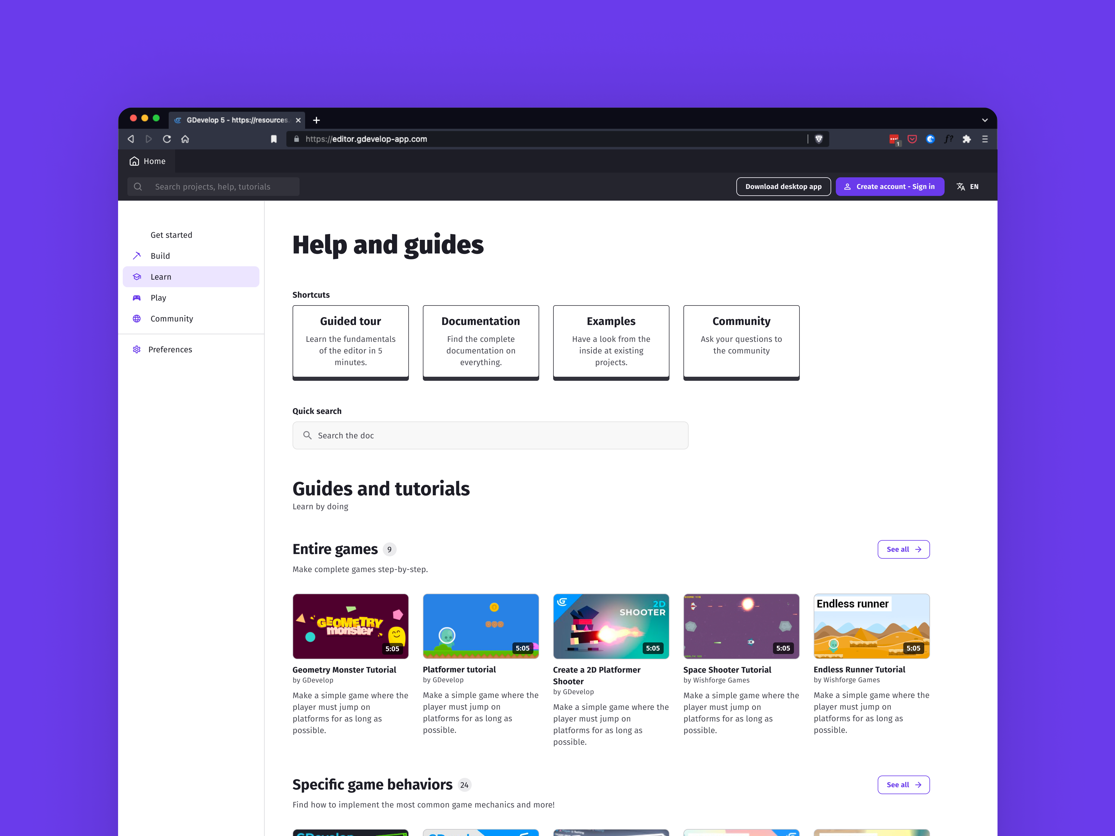 GDevelop Home Page by Laurent Grima on Dribbble